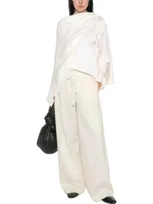 CAMBIO Pinstripe Drawstring Wide Leg Trousers - Neutrals