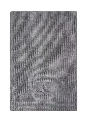 Stone Island N200001 Mouliné-cotton-chenille-knit Scarf With Archival-script-logo Embroidery - Grey