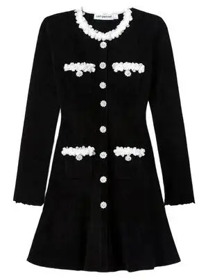 SELF-PORTRAIT Chenille-knit Mini Dress With Flower Trim - Black