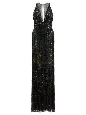 Jenny Packham Jenny Packham Atlas Embellished V-Neck Gown Black