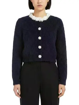 SELF-PORTRAIT Self-Portrait Flower-Button Pearl-Trim Cardigan
