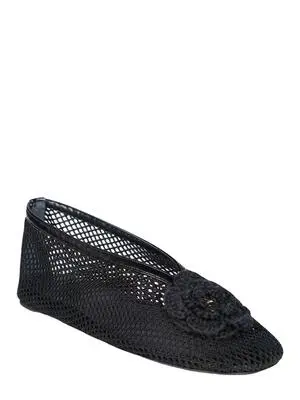 GANNI Jenny Ballerina In Mesh With Crochet Flower - Black