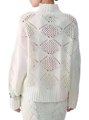 Liu Jo Turtleneck With Beads And Openwork - Neutrals