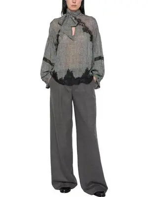 ERMANNO FIRENZE ERMANNO FIRENZE Check Print Lace Trim Blouse