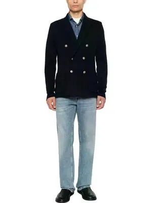 Eleventy Double-breasted Knitted Jacket - Blue
