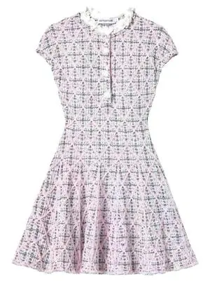 SELF-PORTRAIT Check-knit Beaded Dress - Pink