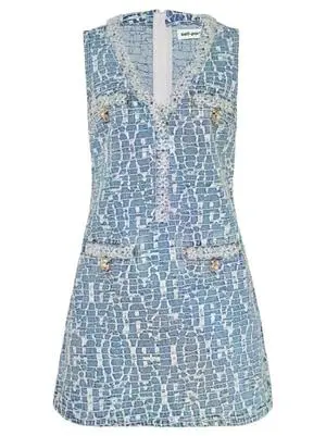 SELF-PORTRAIT Embellished Denim Mini Dress