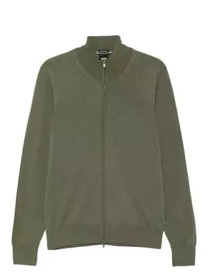 BOSS Zip-up Virgin Wool Sweater - Green