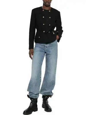 Maje Belted Double-breasted Tweed Jacket - Black