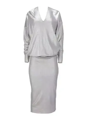 TOM FORD Metallic-effect V-neck Long-sleeved Midi Dress