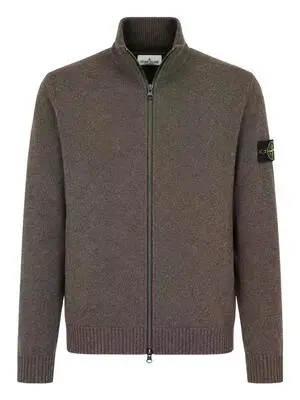 Stone Island Stone Island Logo Patch Wool Zip-Up Sweater Brown