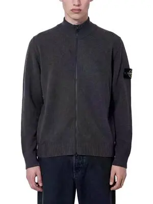 Stone Island Logo Patch Wool Zip-up Sweater - Brown
