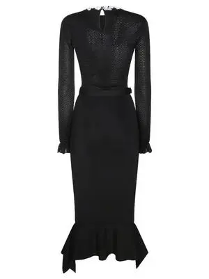 SELF-PORTRAIT Embellished Ruffled-hem Midi Dress - Black