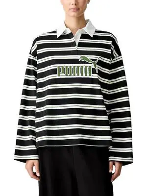 PUMA Striped Logo-embroidered Polo Shirt - Black