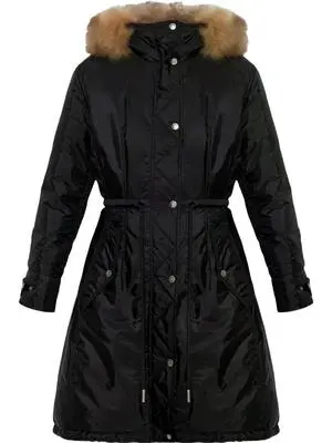 Moncler Moustique Hooded Parka With Fur Trim - Black