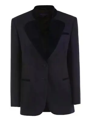 Max Mara Velvet-trim Single-breasted Suit Jacket - Blue