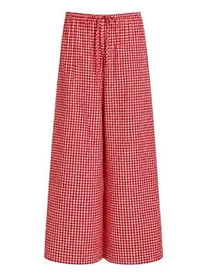 MONTCE Micro Gingham Drawstring Wide-leg Pants - Red