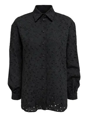 EXQUISE Marlee Broderie Anglaise Long Sleeve Shirt - Black