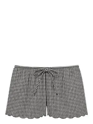 MONTCE Black & White Micro Gingham Scalloped Low-rise Drawstring Short Black/white