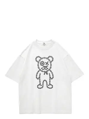 X ILONA BLUE Organic Cotton Embroidered Bear T-shirt - Black/white