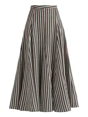 PAISIE Paisie Striped Flared Maxi Skirt With Godet Paneling