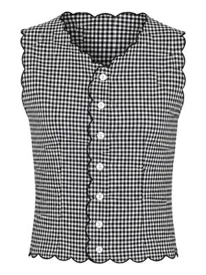 MONTCE Black & White Micro Gingham Scalloped Vest - Black/white