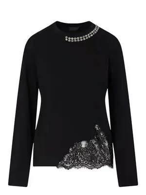 Liu Jo Long-sleeve T-shirt With Lace And Embellishments - Black