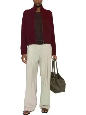 LISA YANG Sadie Ribbed-Knit Zip-Up Cardigan Red