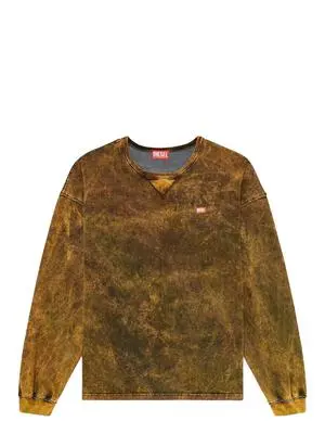 DIESEL® Acid-wash Long-sleeve T-shirt With Frayed Details - Brown