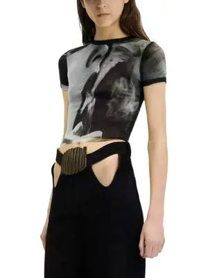 JEAN PAUL GAULTIER Jean Paul Gaultier Graphic Print Mesh T-Shirt Black