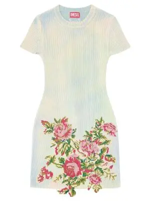 DIESEL® Short Dress In Floral Wool-blend Knit - Neutrals