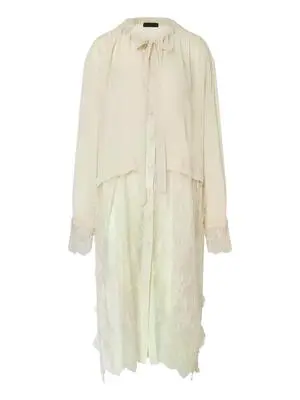 Liu Jo Long Georgette Shirt With Valenciennes Lace Inserts - Neutrals