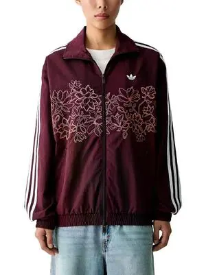 Adidas Floral Embroidered Zip-up Sweatshirt - Brown