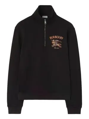 Burberry Knight Check Cotton Half-zip Sweater - Black