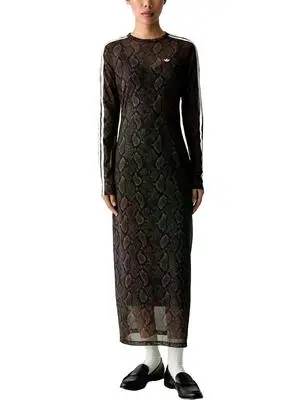 Adidas Snake-print Long-sleeve Maxi Dress - Brown