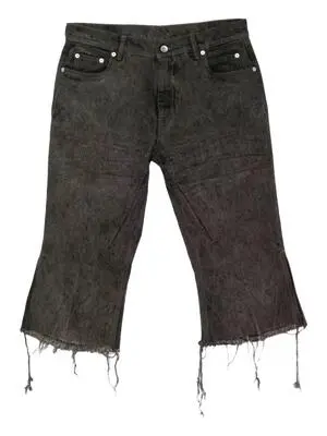 Rick Owens Bolan Cutoff Frayed Denim Shorts - Grey