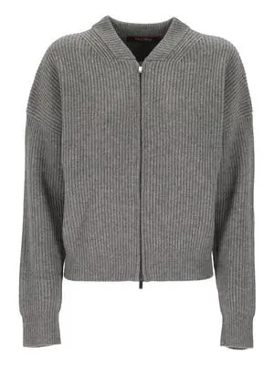 Max Mara Max Mara Ribbed-Knit Zip-Up Cardigan Grey
