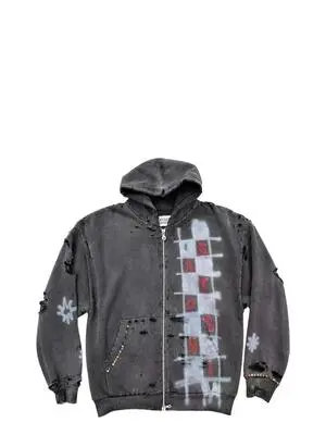 SATOSHI NAKAMOTO Distressed Spray-paint Hoodie - Grey