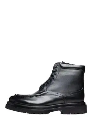 POCHE PARIS Lace-up Leather Ankle Boots - Black
