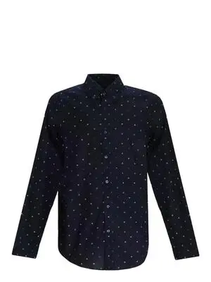 BOSS Button-down Patterned Cotton Shirt - Blue