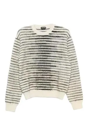 TOM FORD TOM FORD Striped Brushed Texture Crew-Neck Sweater Neutrals