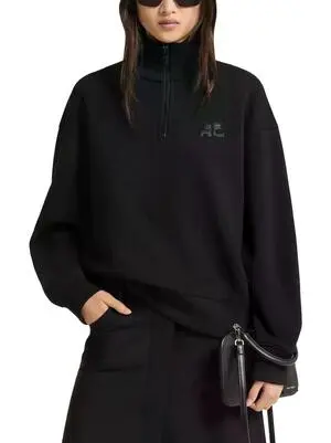 COURREGES Zipped Logo-patch Sweatshirt - Black