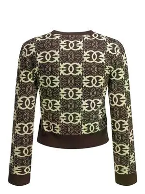 Pinko PINKO Monogram Pattern Crew Neck Long Sleeve Sweater Brown