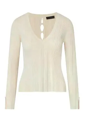 Liu Jo LIU JO V-Neck Ribbed Jumper With Back Cut-Out Detail Neutrals
