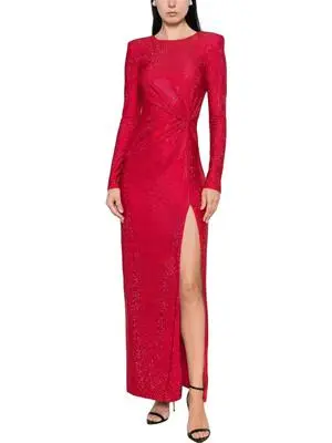 TWENTY FOURHAITCH Crystal Embellished Twisted Detail Maxi Dress - Red