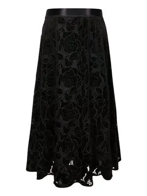 NISSA Floral Lace Flared Skirt - Black