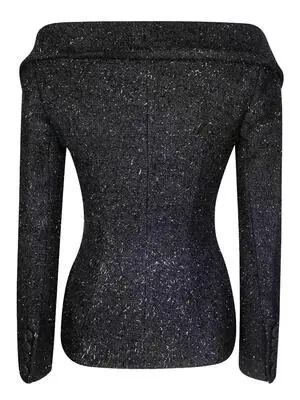 SELF-PORTRAIT Off-shoulder Bouclé Jacket - Black