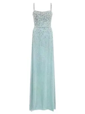 Jenny Packham Jenny Packham Embellished Sleeveless Evening Gown Blue