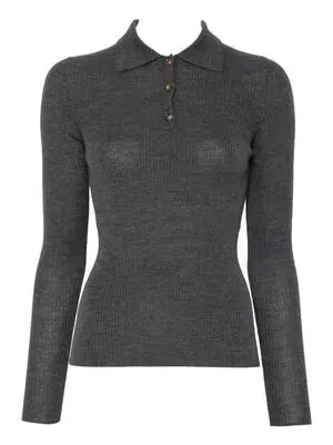 JCSOPHIE Ribbed Knit Polo Sweater - Grey