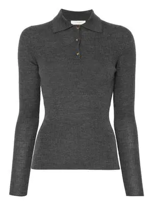 JCSOPHIE Ribbed Knit Polo Sweater - Grey